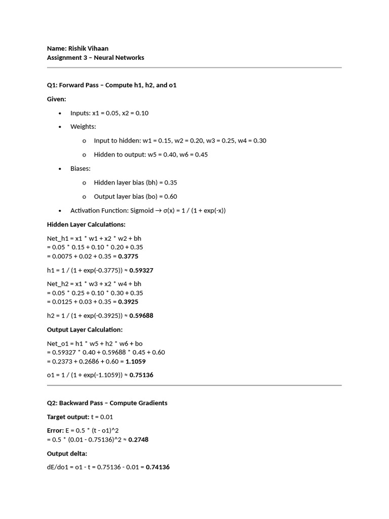 ML Assignment Backpropagation | PDF