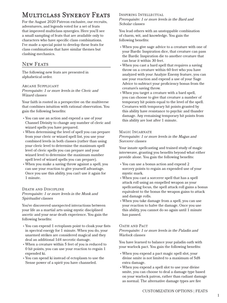 Multiclass Synergy Feats UA | PDF | D20 System | Gary Gygax Games