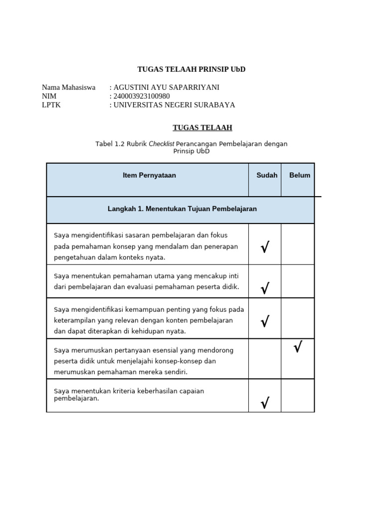 TUGAS PPG 2 TOPIK 1 - MENELAAH DENGAN PRINSIP UbD | PDF
