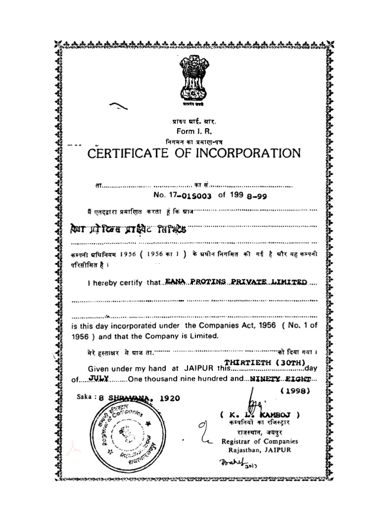 Certificate of Incorporation | PDF