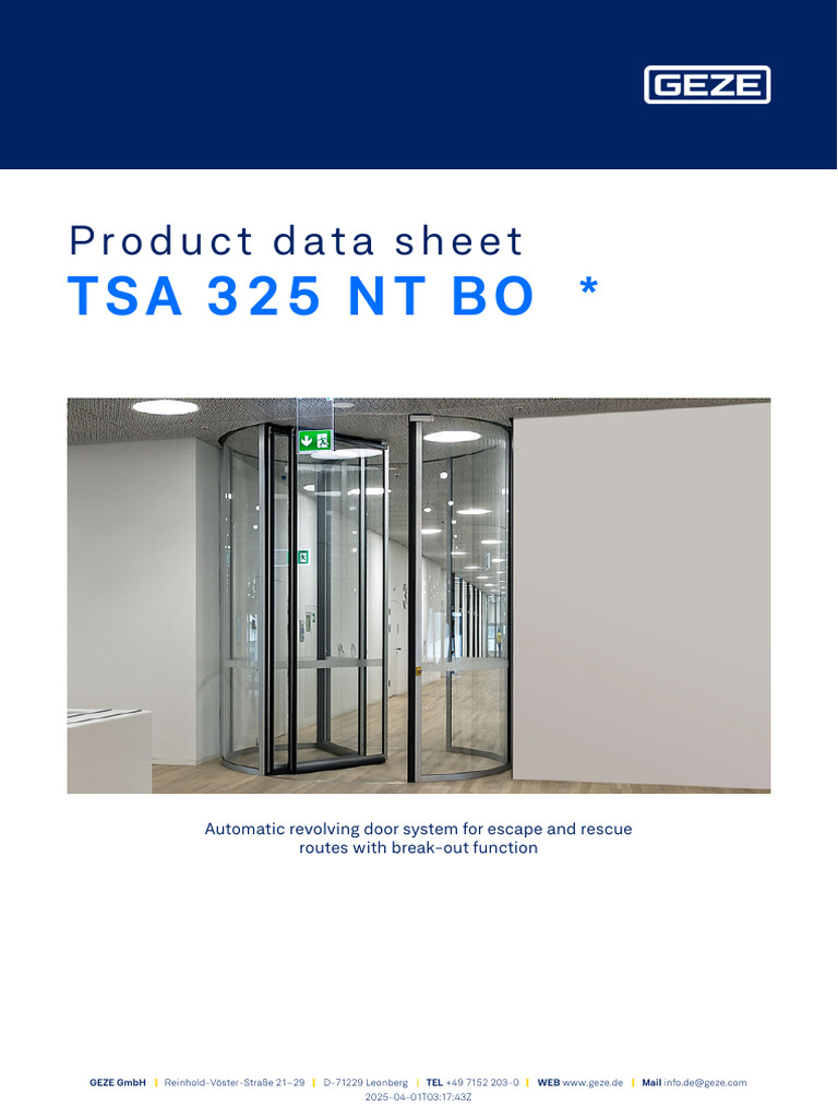 GEZE - Product Data Sheet - EN - 697800031026 | PDF | Door | Switch