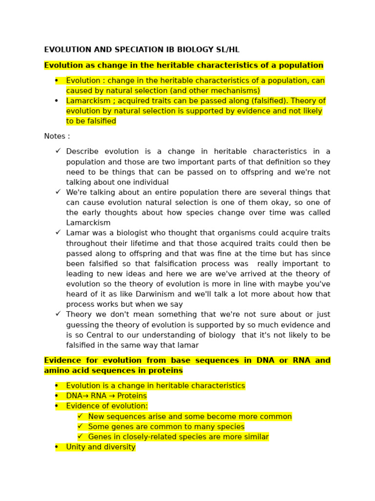 Evolution and Speciation Ib Biology SL | PDF | Gene | Evolution