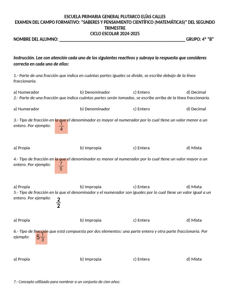 Examen Saberes-matemáticas, Segundo Trimestre | PDF | Matemática Elemental | Números