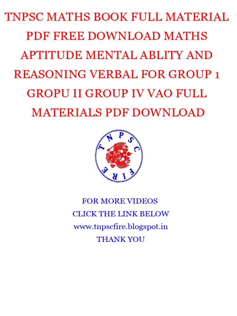 TNPSC Maths Aptitude Mental Ablity and Reasoning Full Materials | PDF