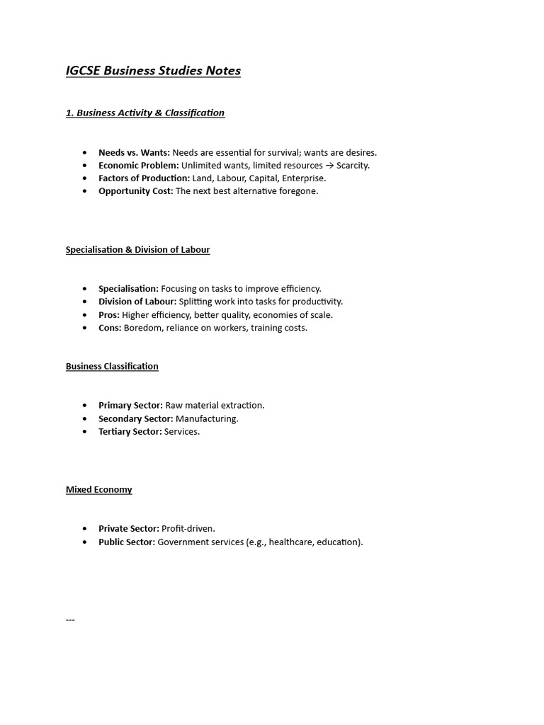 IGCSE Business Studies Notes | PDF | Employment | Economies