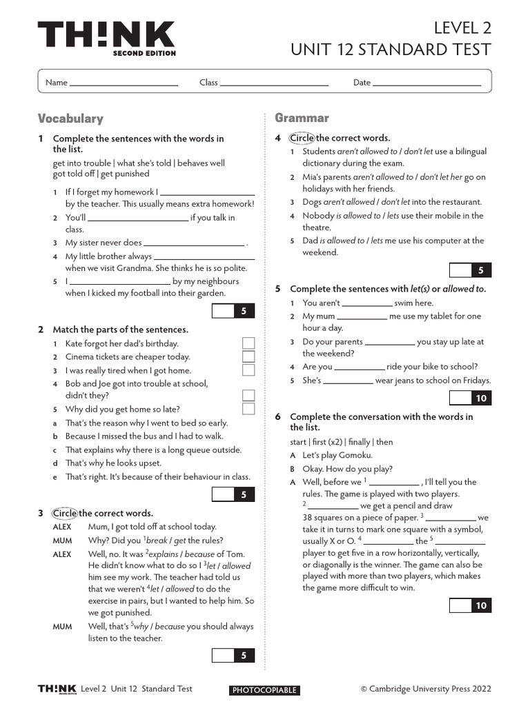 Level 2 Unit 12 Standard Test | PDF