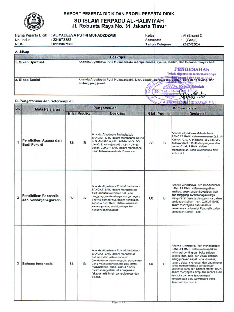 Rapot Kls VI SMT 1 | PDF