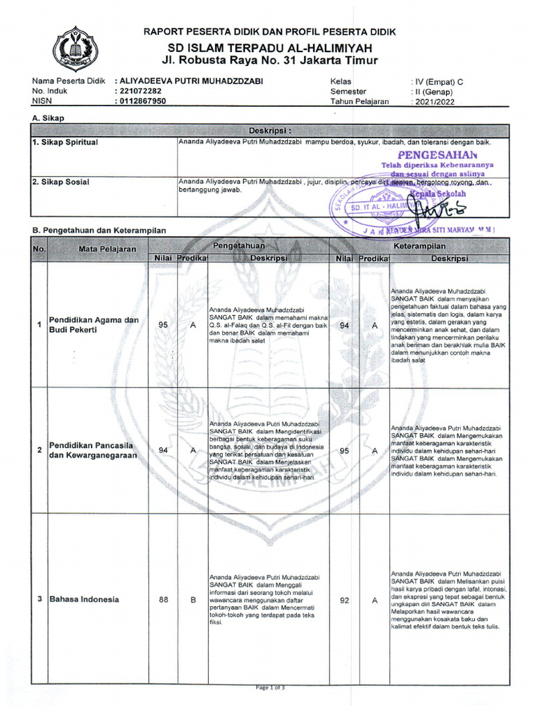 Rapot Kls IV SMT 2 | PDF
