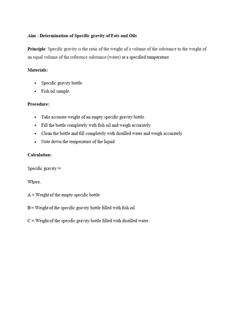 Measuring Specific Gravity of Fish Oil | PDF