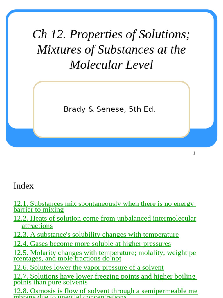 Ch12 Properties of Solutions & Raoults Law | PDF | Solvation | Solubility
