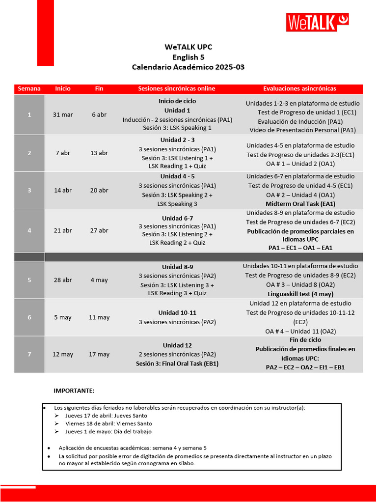 I5 Calendario WeTALK UPC 2025-03 | PDF