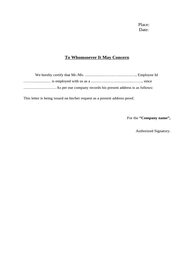 HR Address Proof Letter 4 | PDF