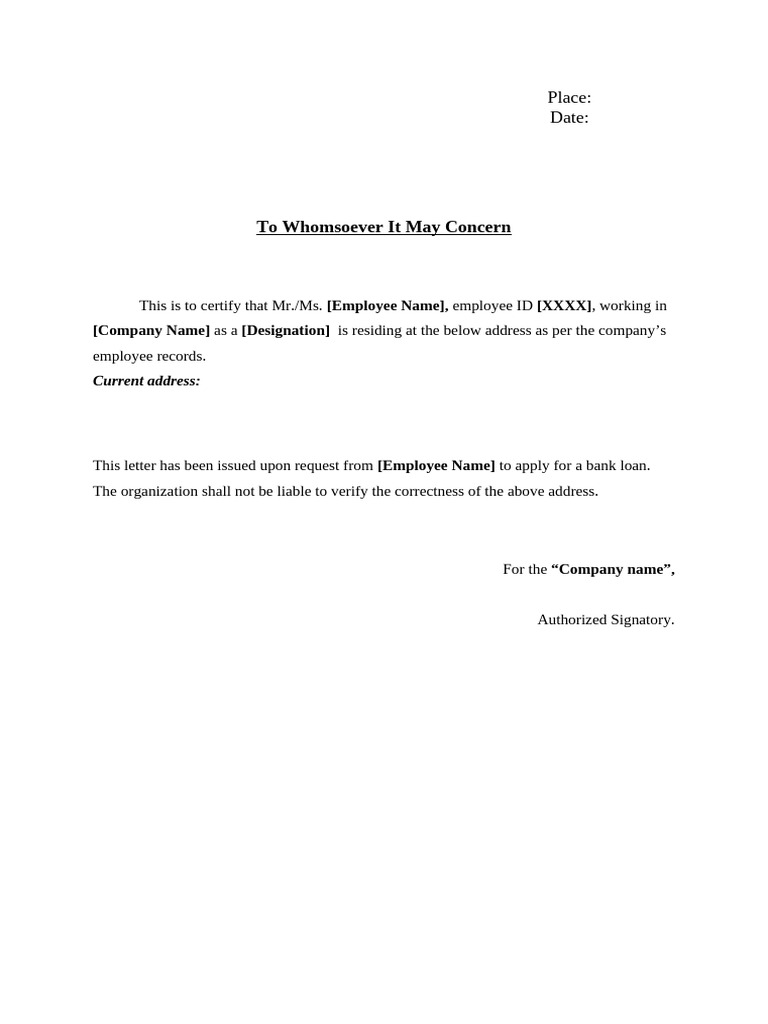 HR Address Proof Letter 5 | PDF