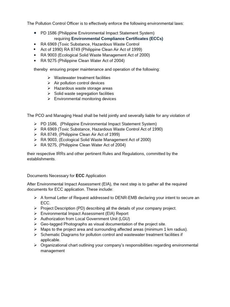 Duties of Pollution Control Officers in the Philippines | PDF