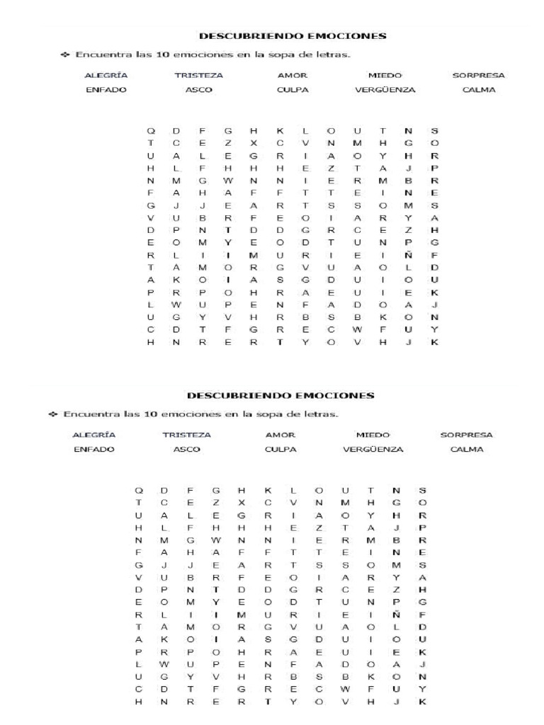 Sopa de Letras Descubriendo Emociones | PDF