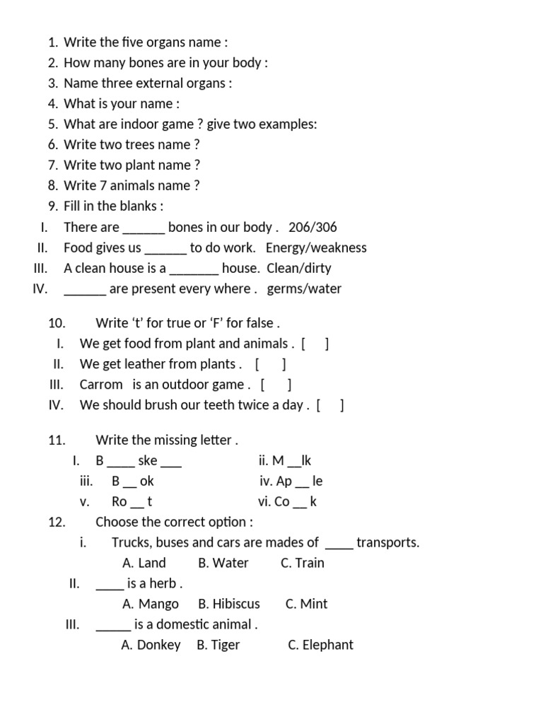 Class 3rd Evs Paper English Medium | PDF