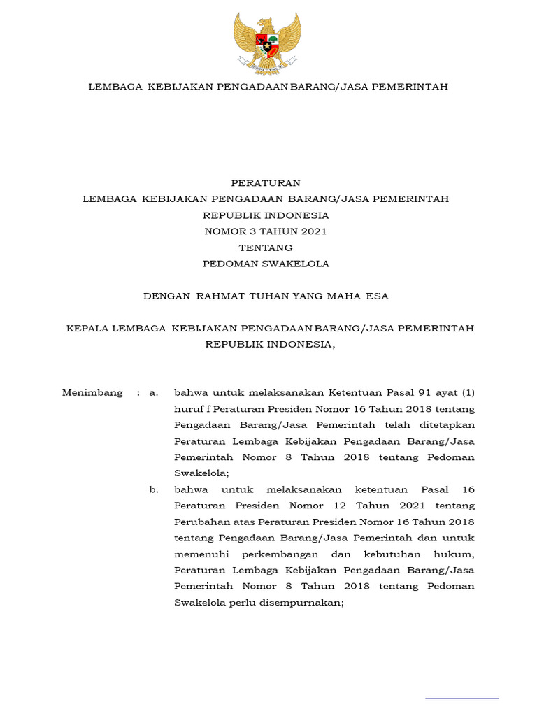 Aturan Swakelola (Perlem LKPP No. 3 TH 2021, Modul LKPP Swakelola, SOP ...