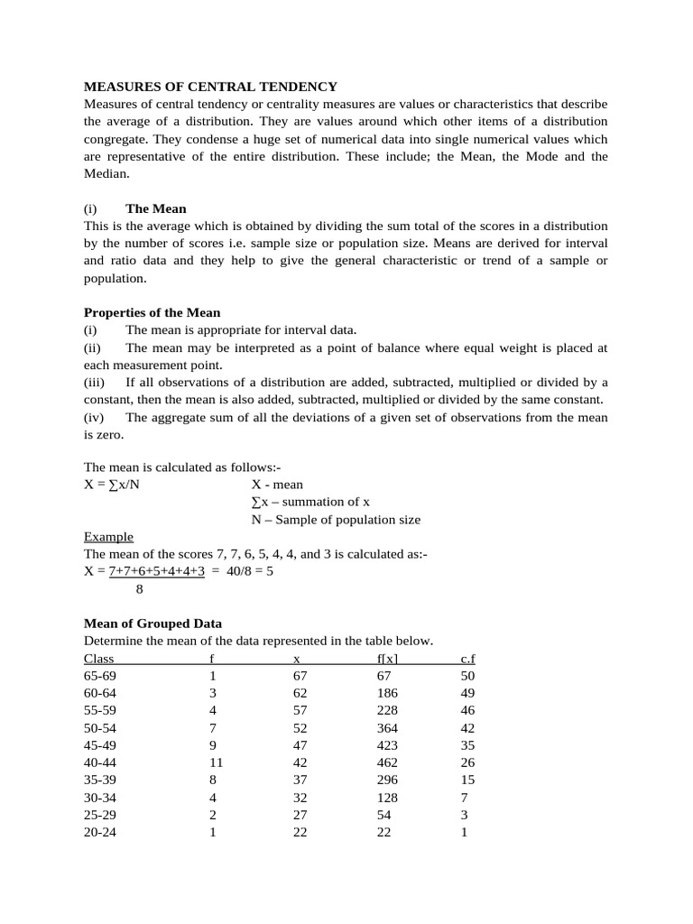 Measures of Central Tendency, Variability & Relative Standing | PDF | Mean | Standard Score