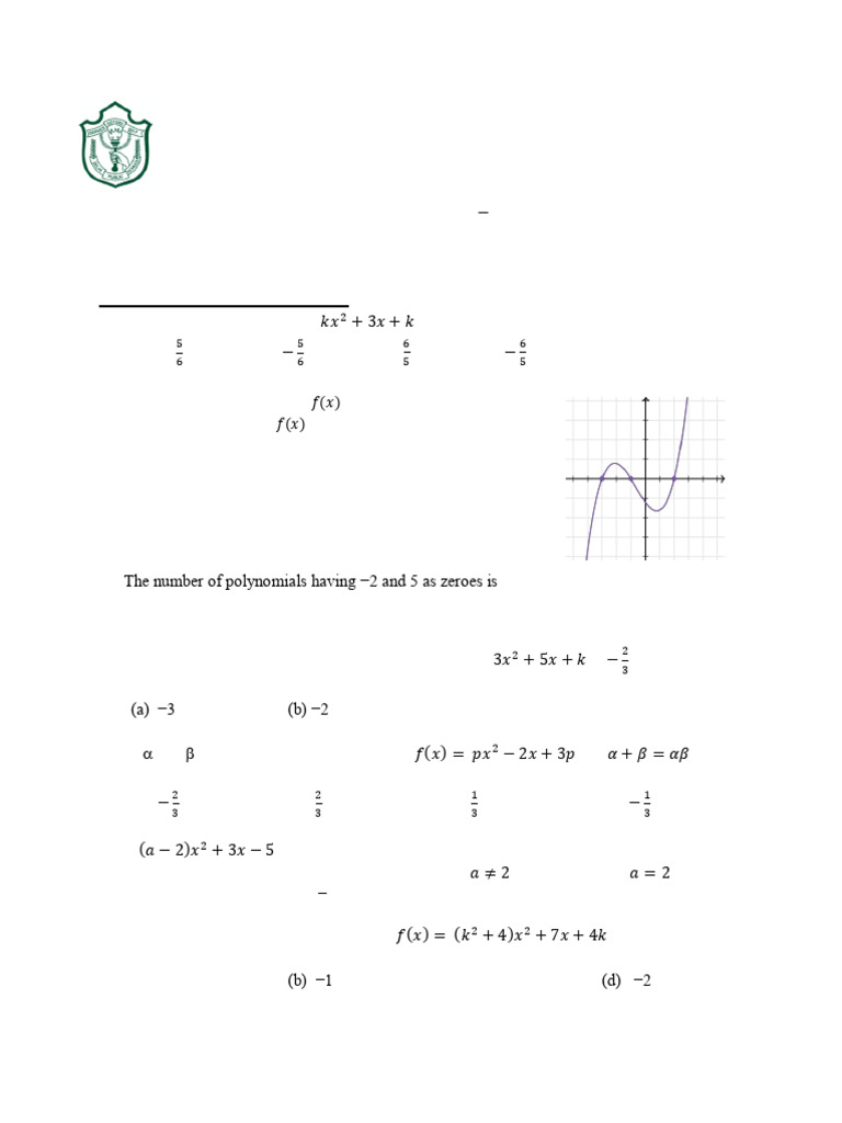 Polynomials and Quadratic Equations Worksheet | PDF | Zero Of A ...