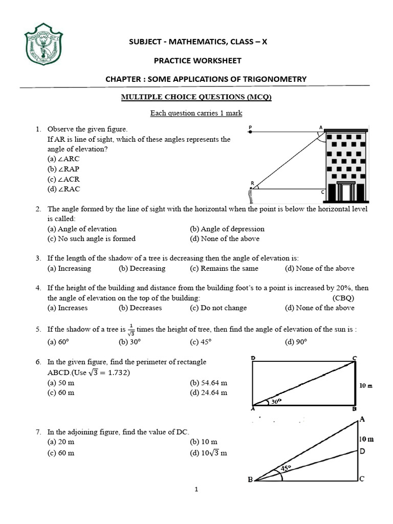 Heights and Distance Practice Worksheet-24-25 | PDF | Elementary Geometry