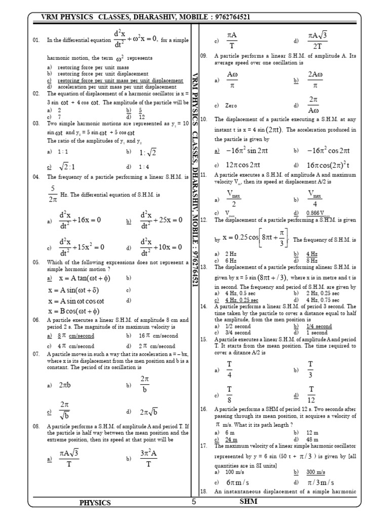 SHM Test-2 Answerkey | PDF | Pendulum | Oscillation