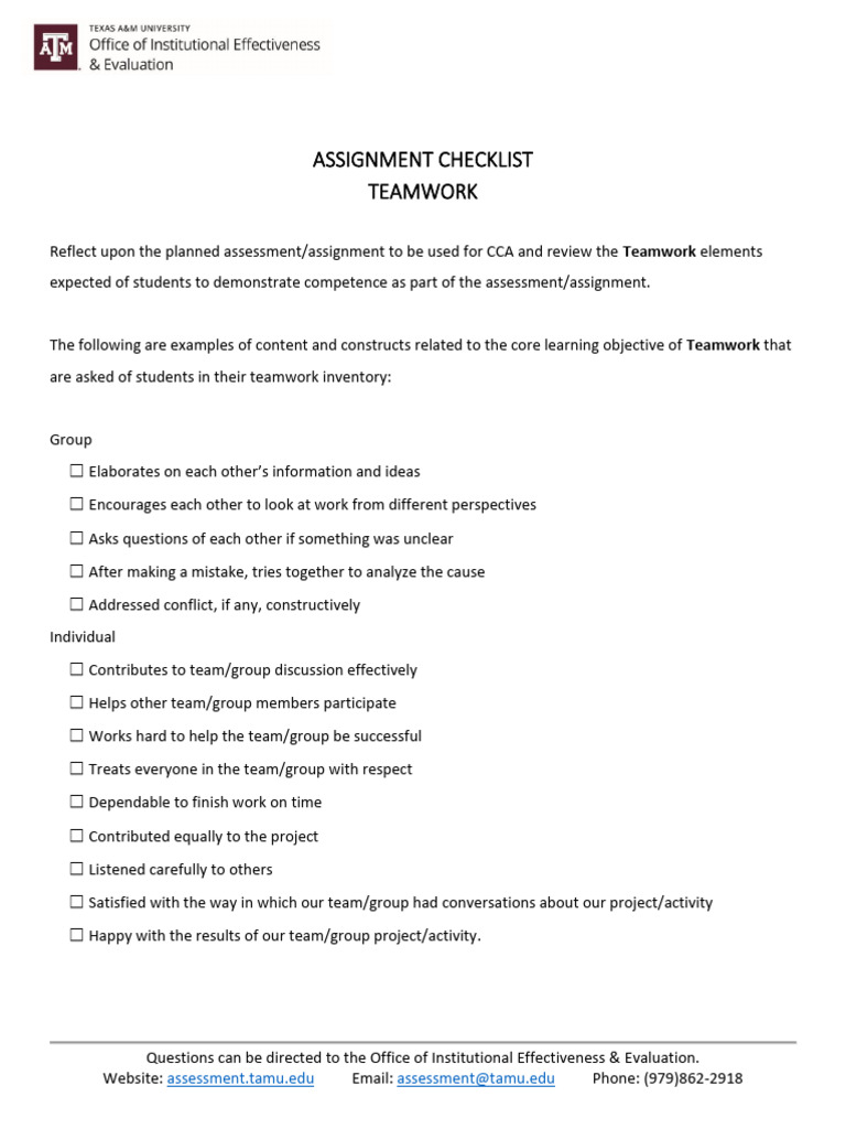 Teamwork-Checklist | PDF