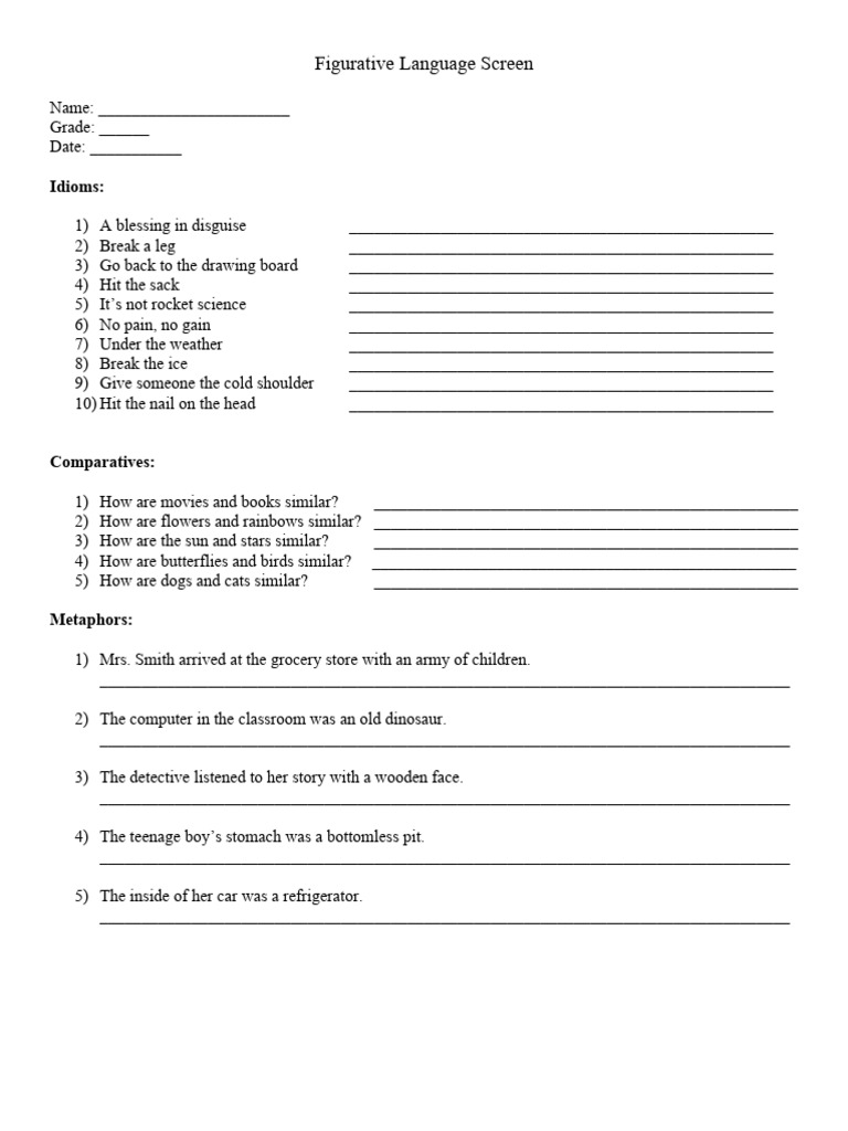 Figurative Language Practice Worksheet | PDF