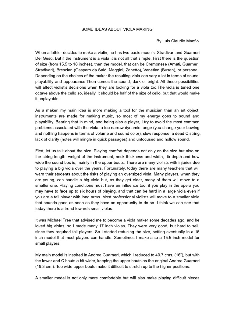 Some Ideas About Viola Making | PDF | Viola | Violin