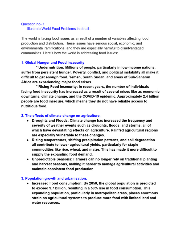 Global Food Problems and Solutions | PDF | Agriculture | Food Security