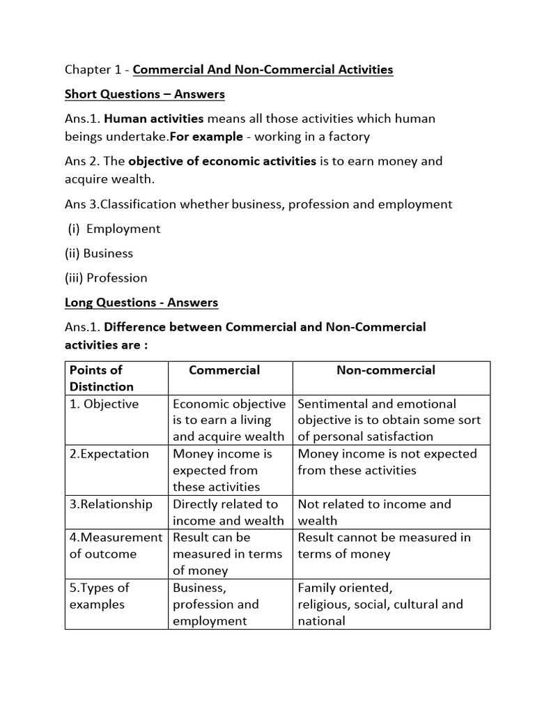 Commercial vs Non-Commercial Activities | PDF | Profession | Employment