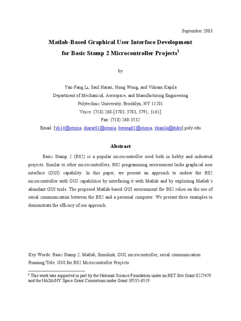 Matlab-Based Graphical User Interface Development For Basic Stamp 2 ...