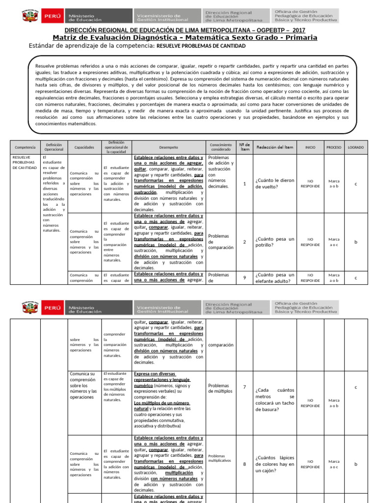 6° MATRIZ MATEMÁTICA | PDF | División (Matemáticas) | Decimal