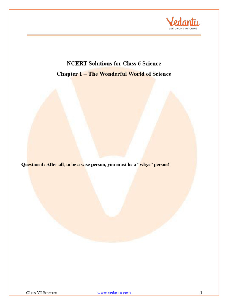 NCERT Solutions For Class 6 Science Chapter 1 The Wonderful World of ...