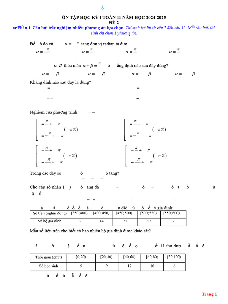 De On Tap HK1 Toan 11 KNTT de 4 | PDF