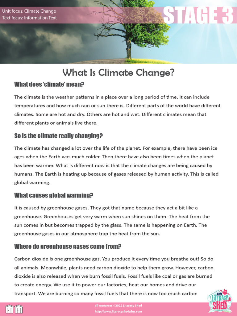 Stage 3 Comprehension What Is Climate Change - Comprehension Pack | PDF ...
