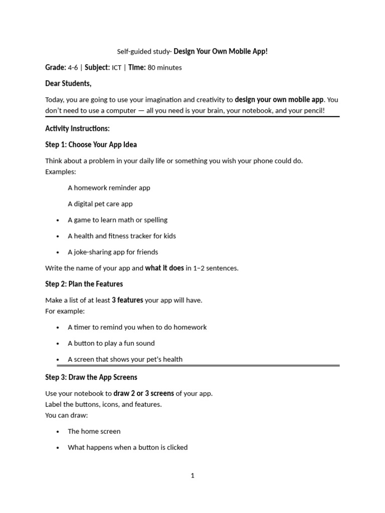 Self-Guided Study - Mobile Apps - Year - 4 and 6 | PDF