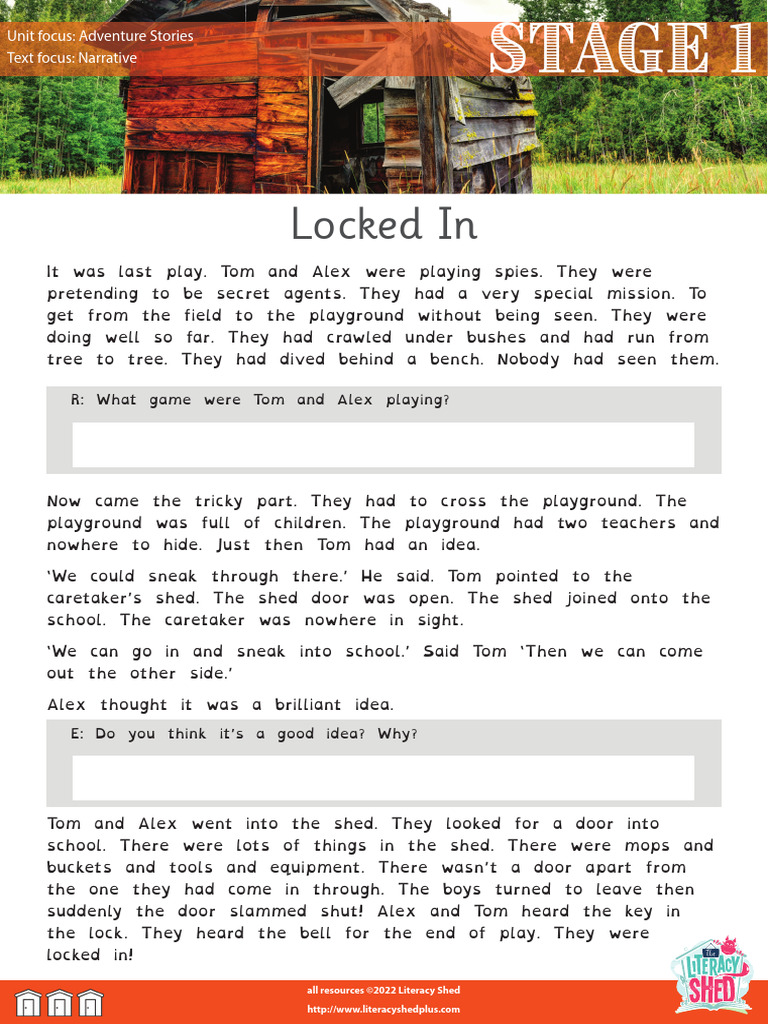 Adventure Stories - Stage 1 - Locked in - Comprehension Pack | PDF