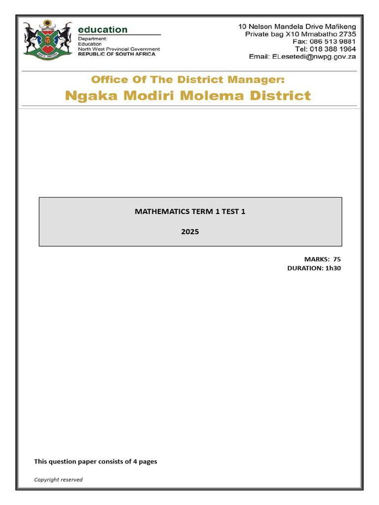 Mathematics G11 TERM 1 TEST.-1 | PDF | Mathematics