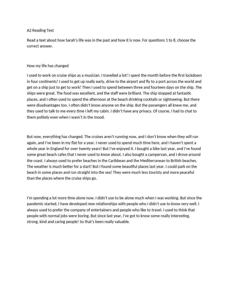 A2 Reading Test 1 | PDF