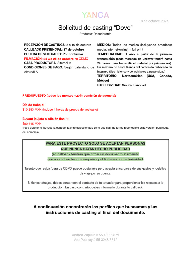 Casting Dove: Convocatoria y Requisitos | PDF