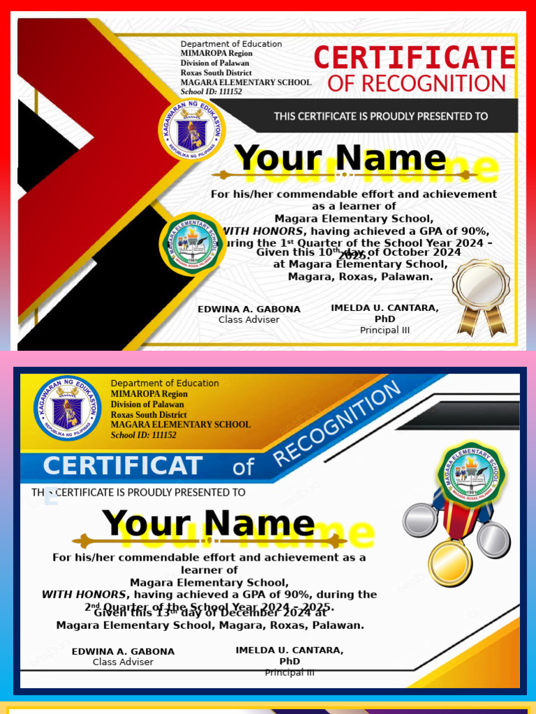 Certificate of Recognition: GPA 90% Honors | PDF