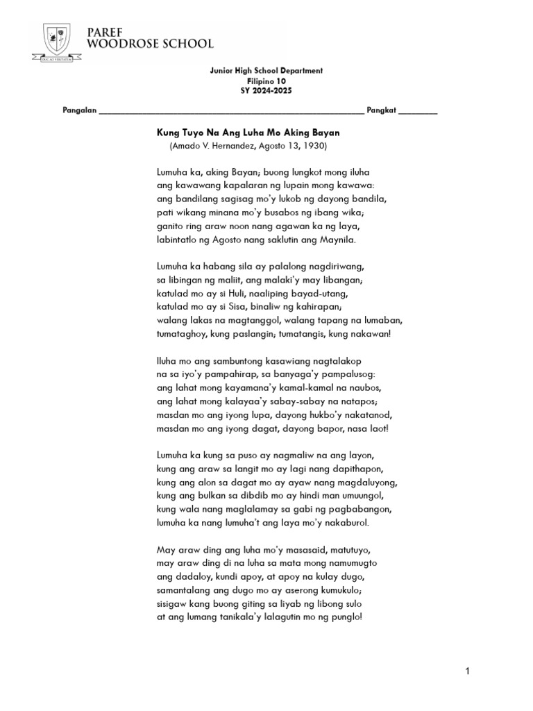 Kung Tuyo Na Ang Luha Mo Aking Bayan | PDF