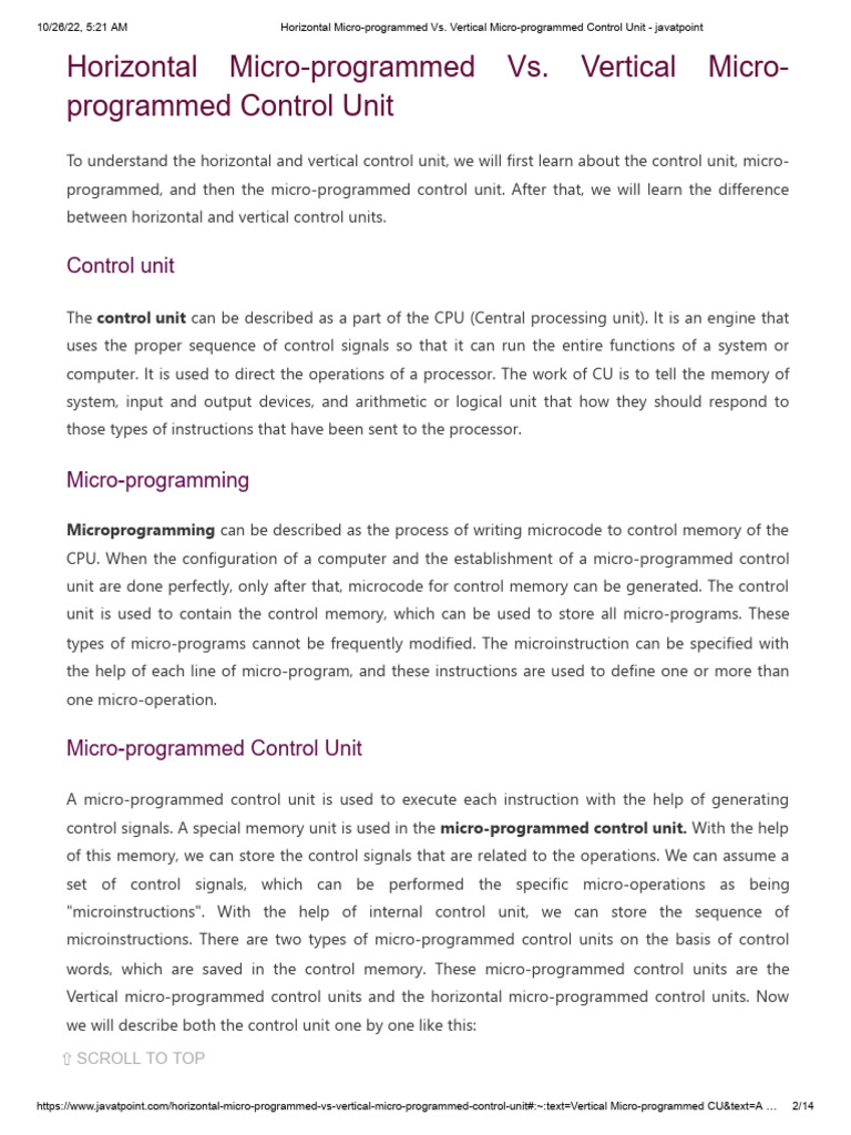 Horizontal Micro-programmed Vs. Vertical Micro-programmed Control Unit - javatpoint | PDF ...