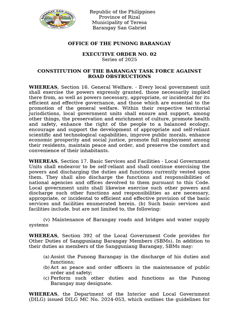 Eo Constitution of Brgy Task Force on Barco | PDF | Government | Justice