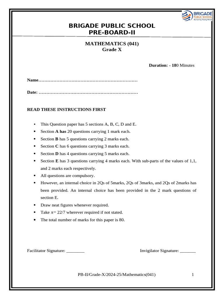 Math G X Pre Board 2 - Key Sheet - Main 2024 25 | PDF | Circle | Geometric Shapes