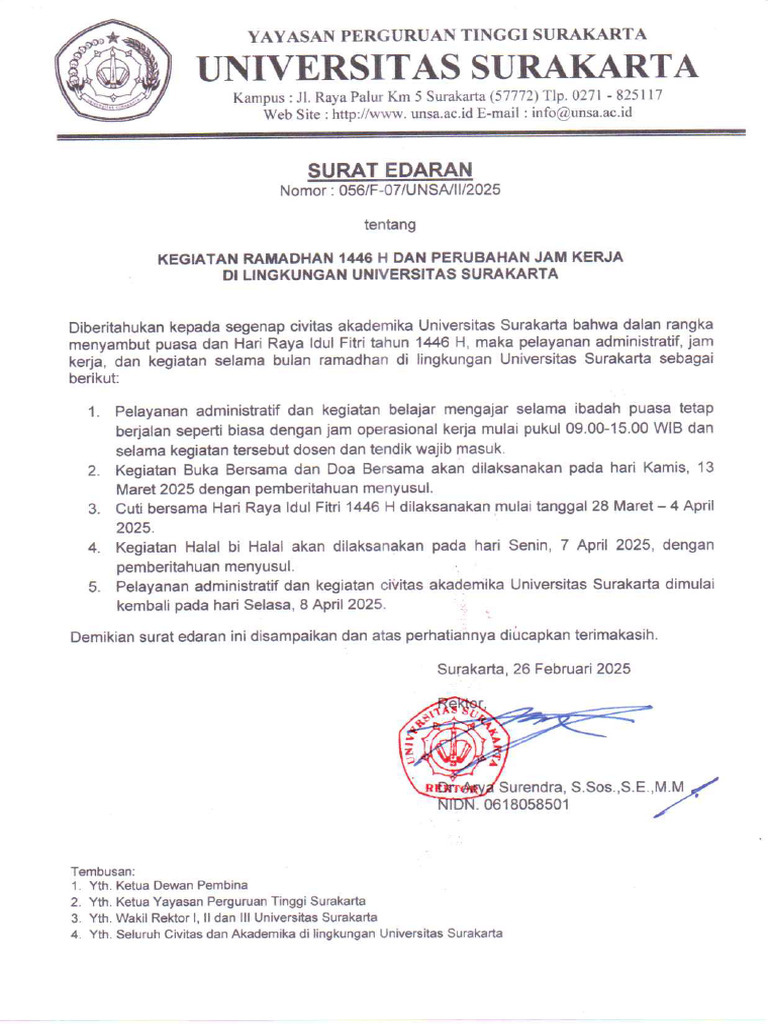 Surat Edaran Kegiatan Ramadhan Dan Perubahan Jam Kerja | PDF