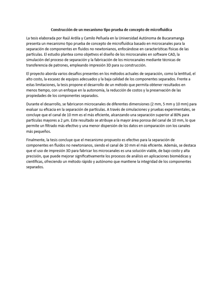 Construcción de Un Mecanismo Tipo Prueba de Concepto de Microfluídica | PDF