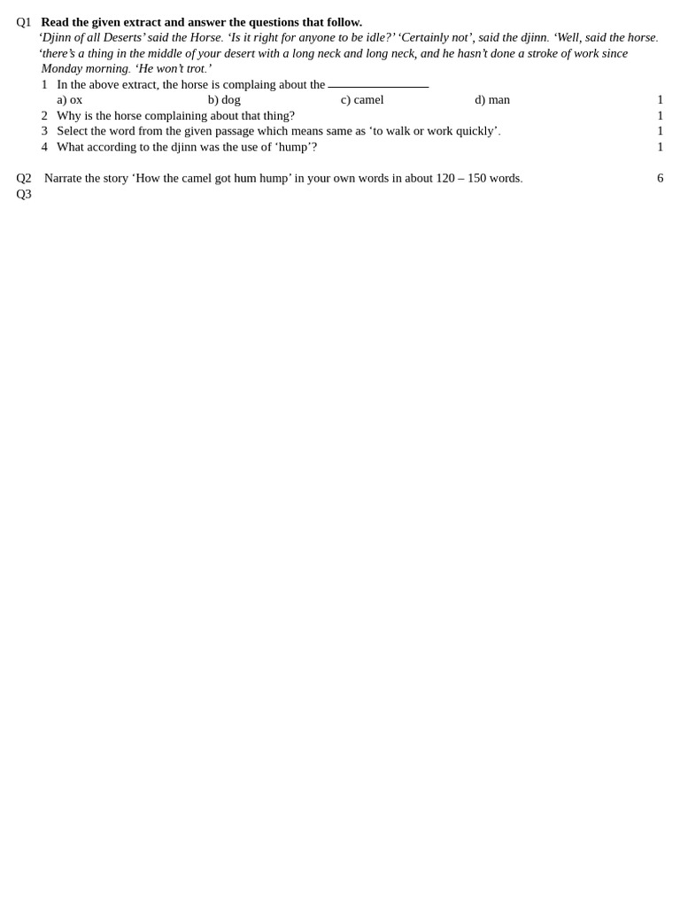 How the Camel Got His Hump: Questions | PDF
