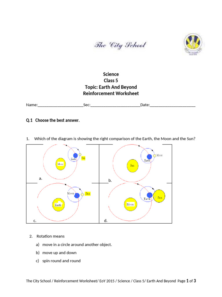 Earth and Beyond Worksheet for Grade 5 | PDF | Rotation | Earth