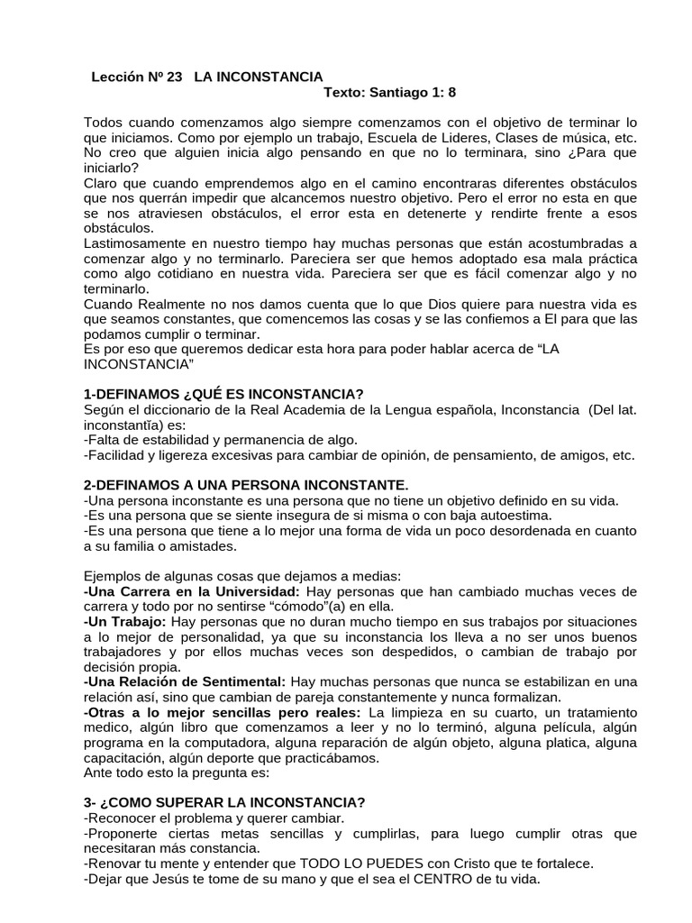 Leccion 23 - La Inconstancia | PDF